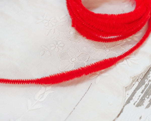 Long Skinny Bump Chenille - Christmas Red Pipe Cleaner Wired Craft Tri