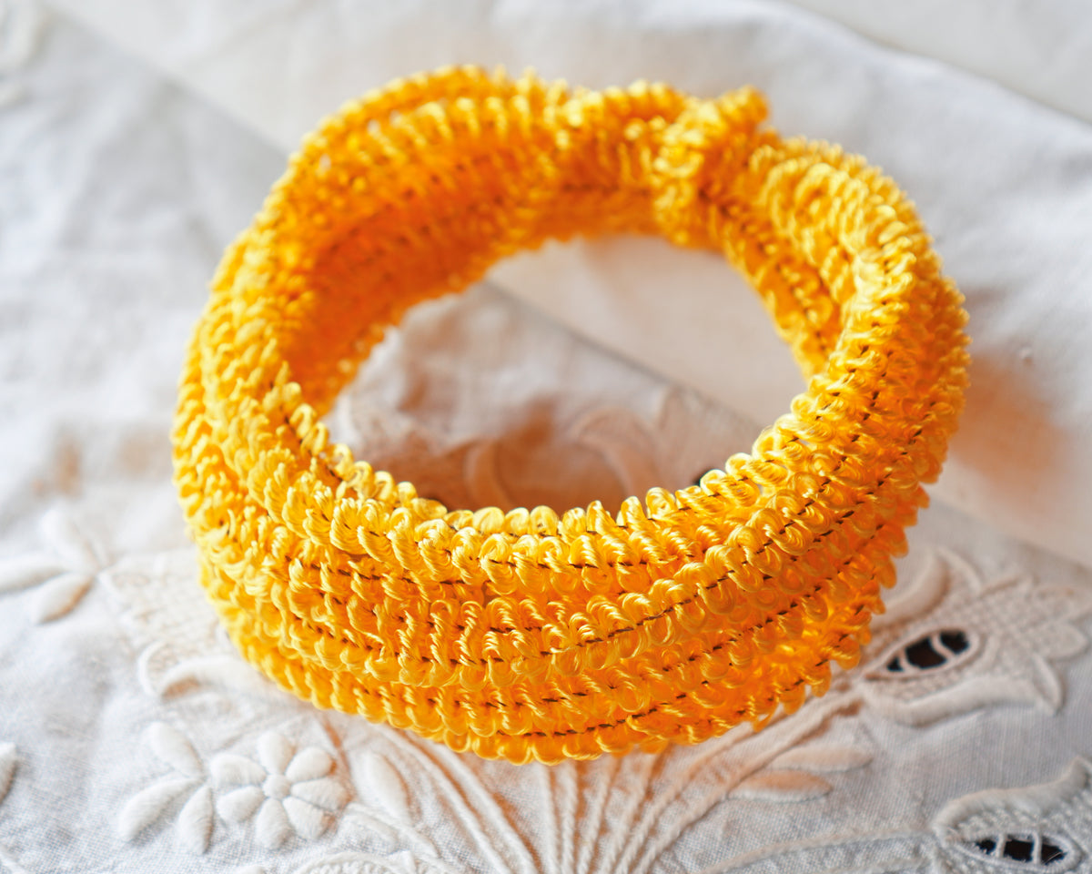 Curly Chenille - Vintage Golden Yellow Loopy Angel Hair Wired Trim, 3