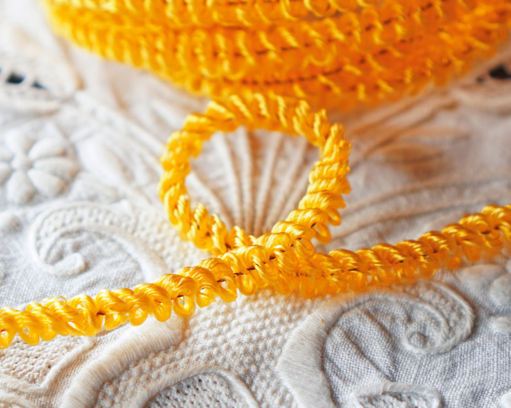 Curly Chenille - Vintage Golden Yellow Loopy Angel Hair Wired Trim, 3