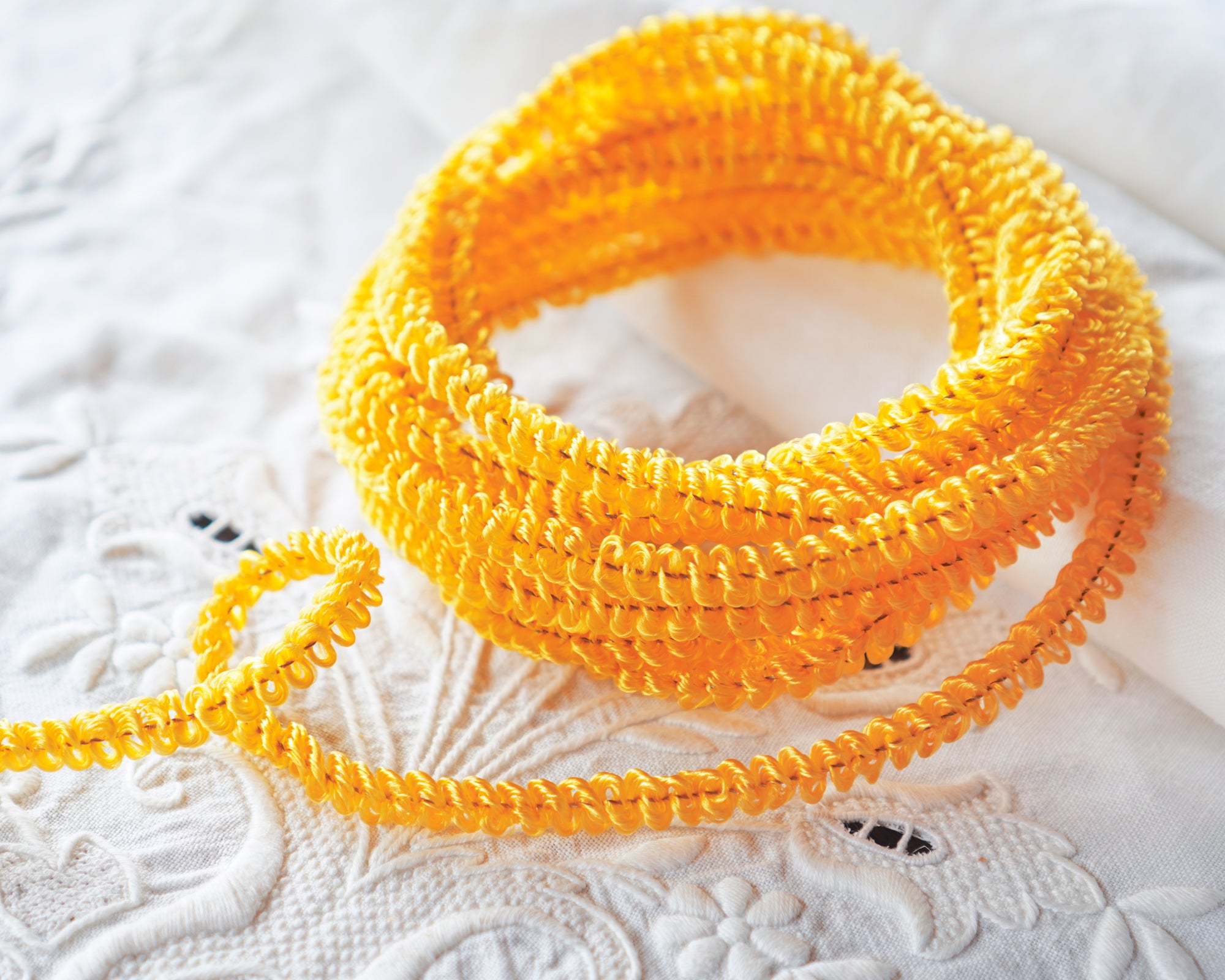 Curly Chenille - Vintage Golden Yellow Loopy Angel Hair Wired Trim, 3