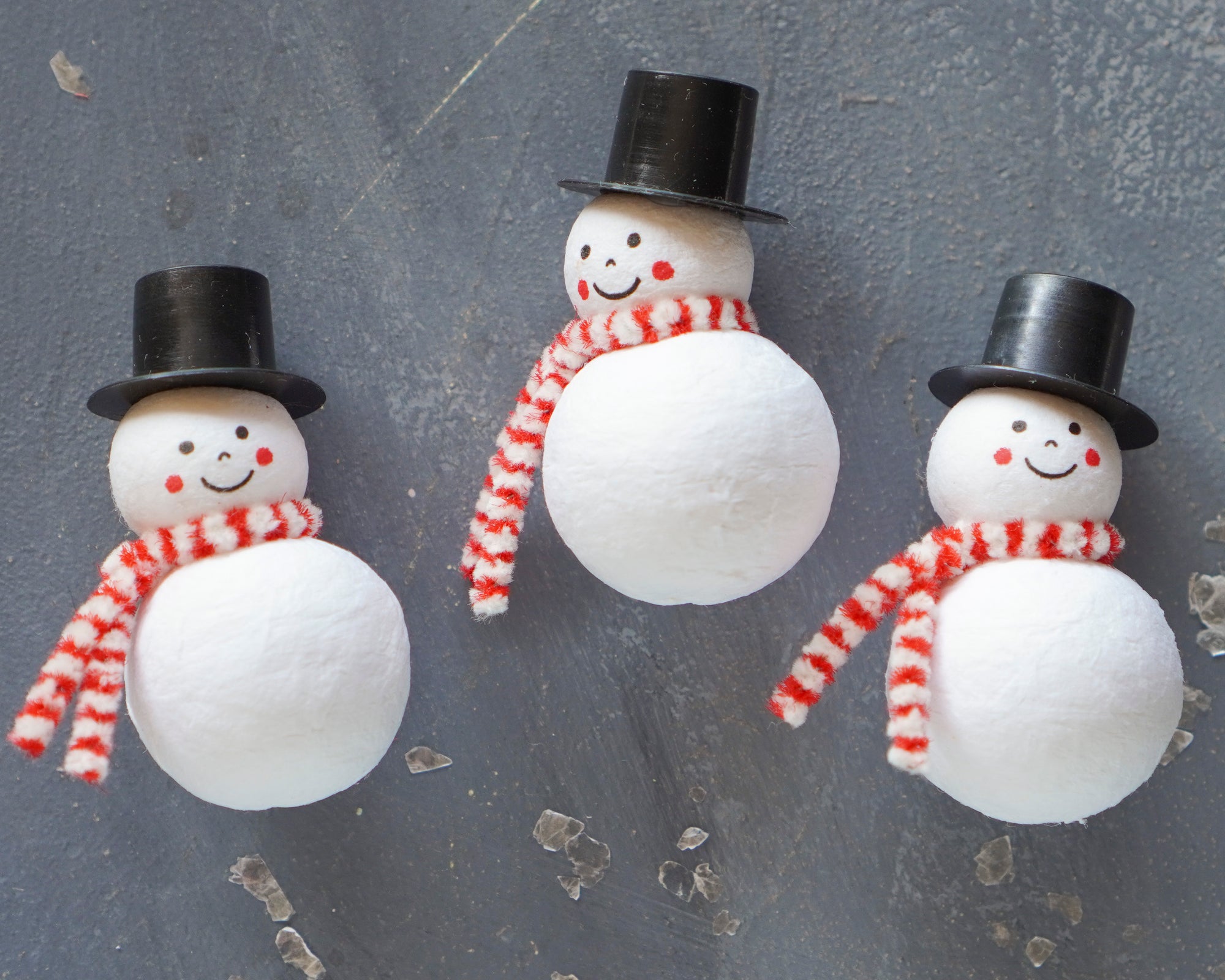 Spun Cotton Snowmen - Set of 3 Miniature Snowman Christmas Figurines