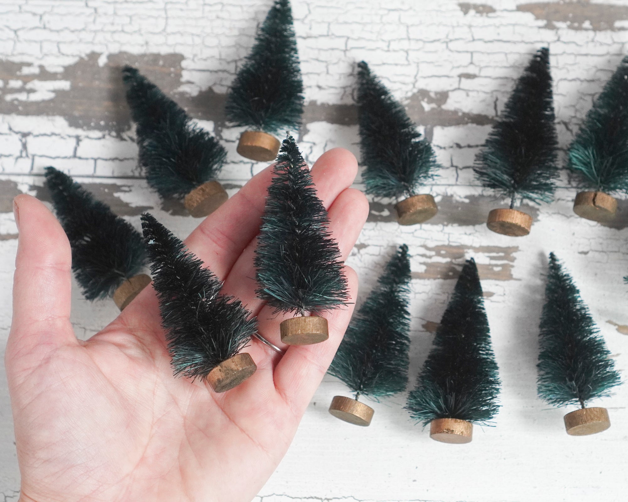 Miniature Dark Pine Bottle Brush Trees - Forest Green Sisal Trees, 12