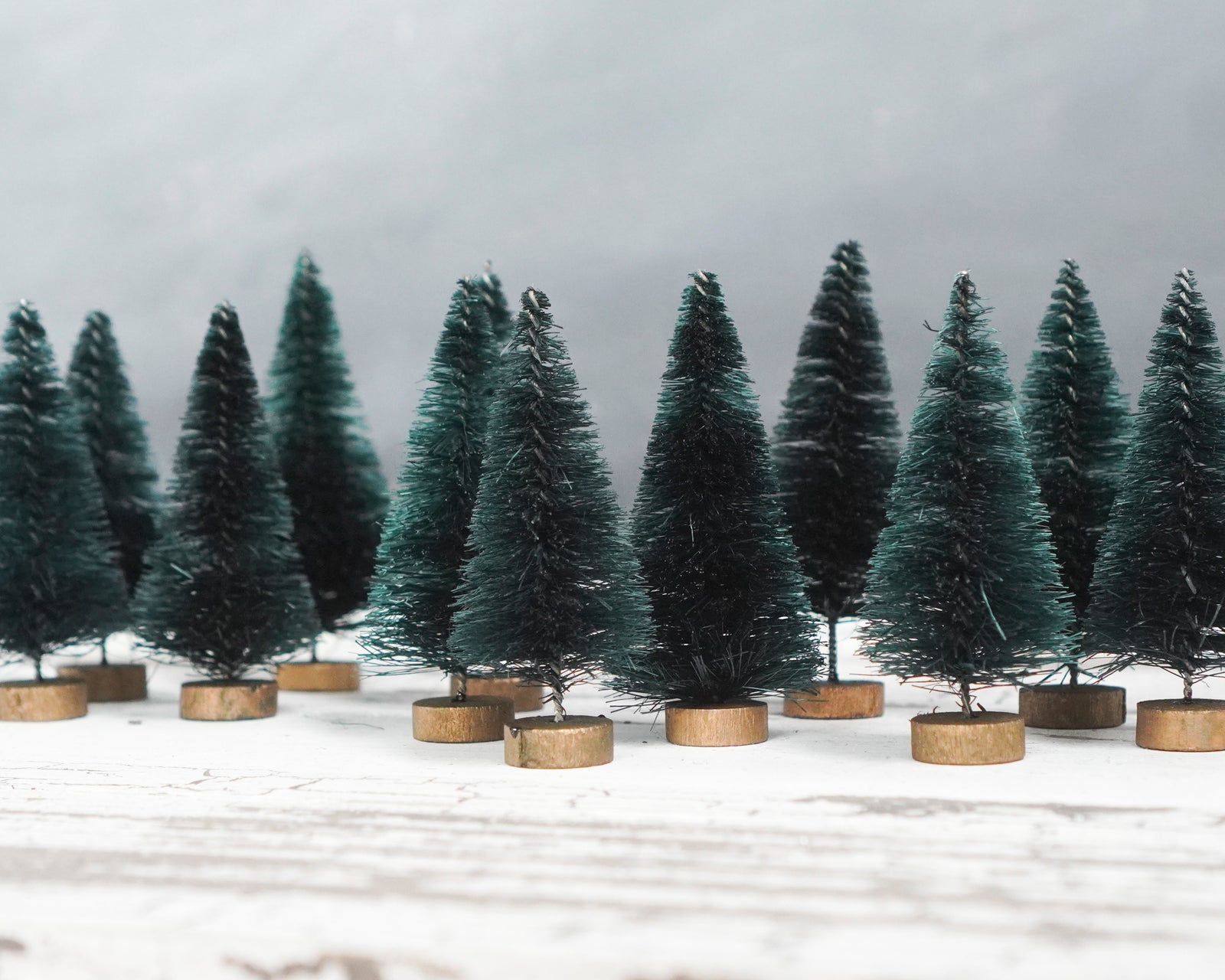 Miniature Dark Pine Bottle Brush Trees - Forest Green Sisal Trees, 12