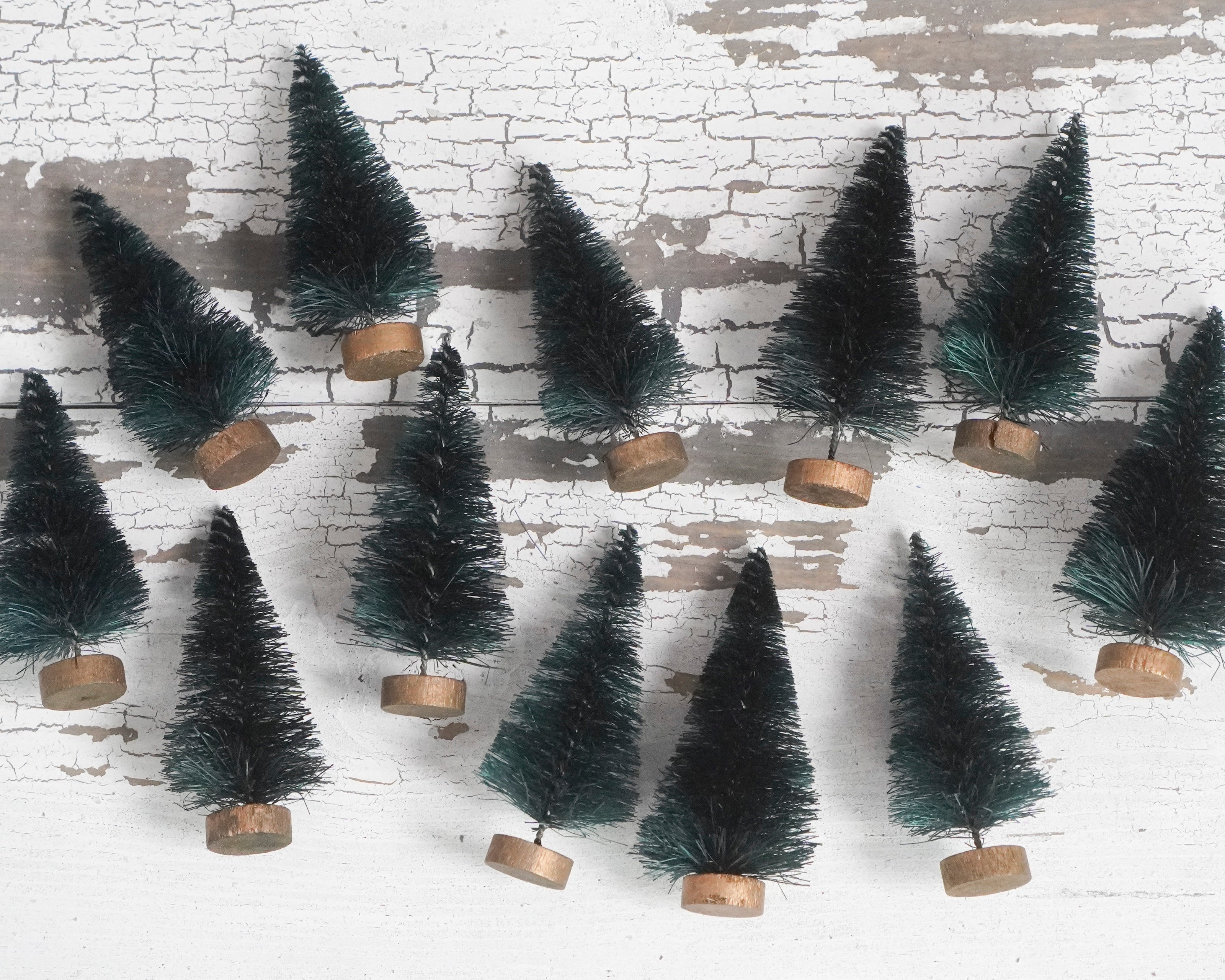 Miniature Dark Pine Bottle Brush Trees - Forest Green Sisal Trees, 12