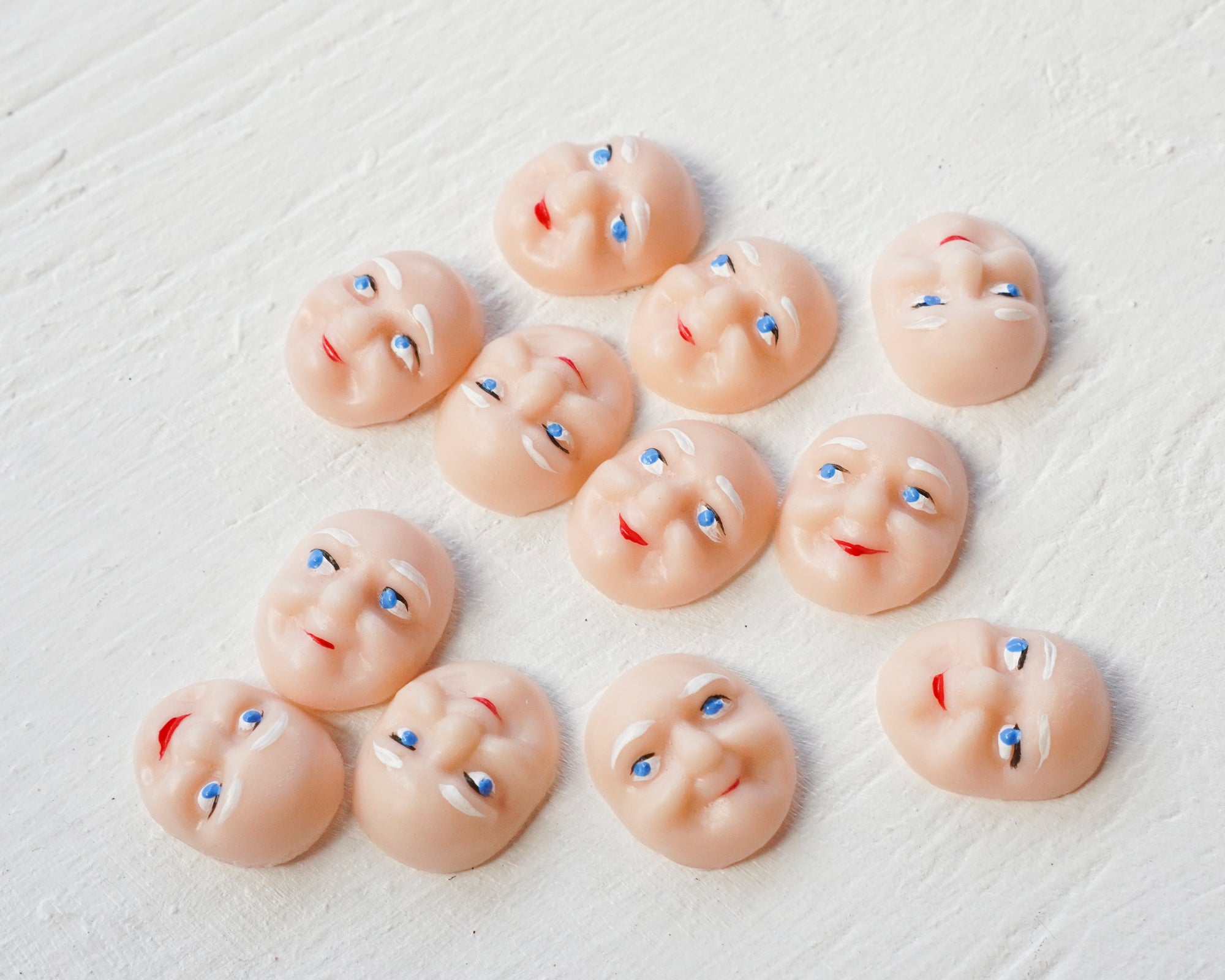 Elf Faces, Cream - Miniature Plastic Face Cabochons for Crafts, 12 Pcs