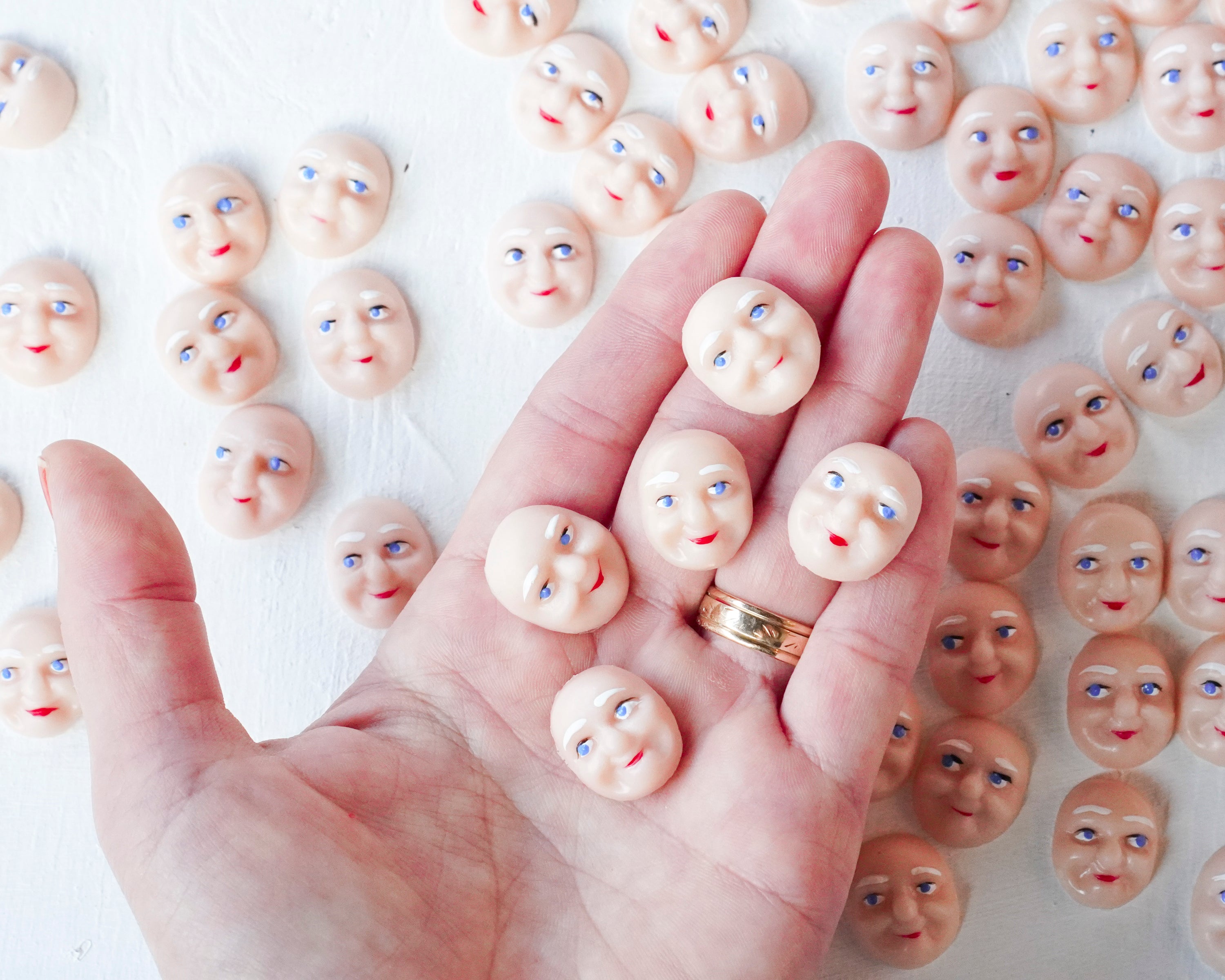 Elf Faces, Cream - Miniature Plastic Face Cabochons for Crafts, 12 Pcs