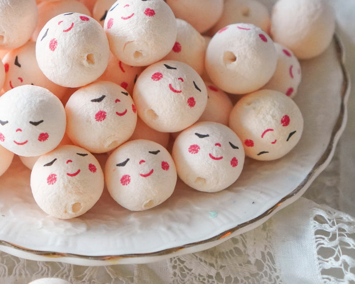 Mini Angel Heads: JOY - 18mm Cream Vintage-Style Spun Cotton Doll Head