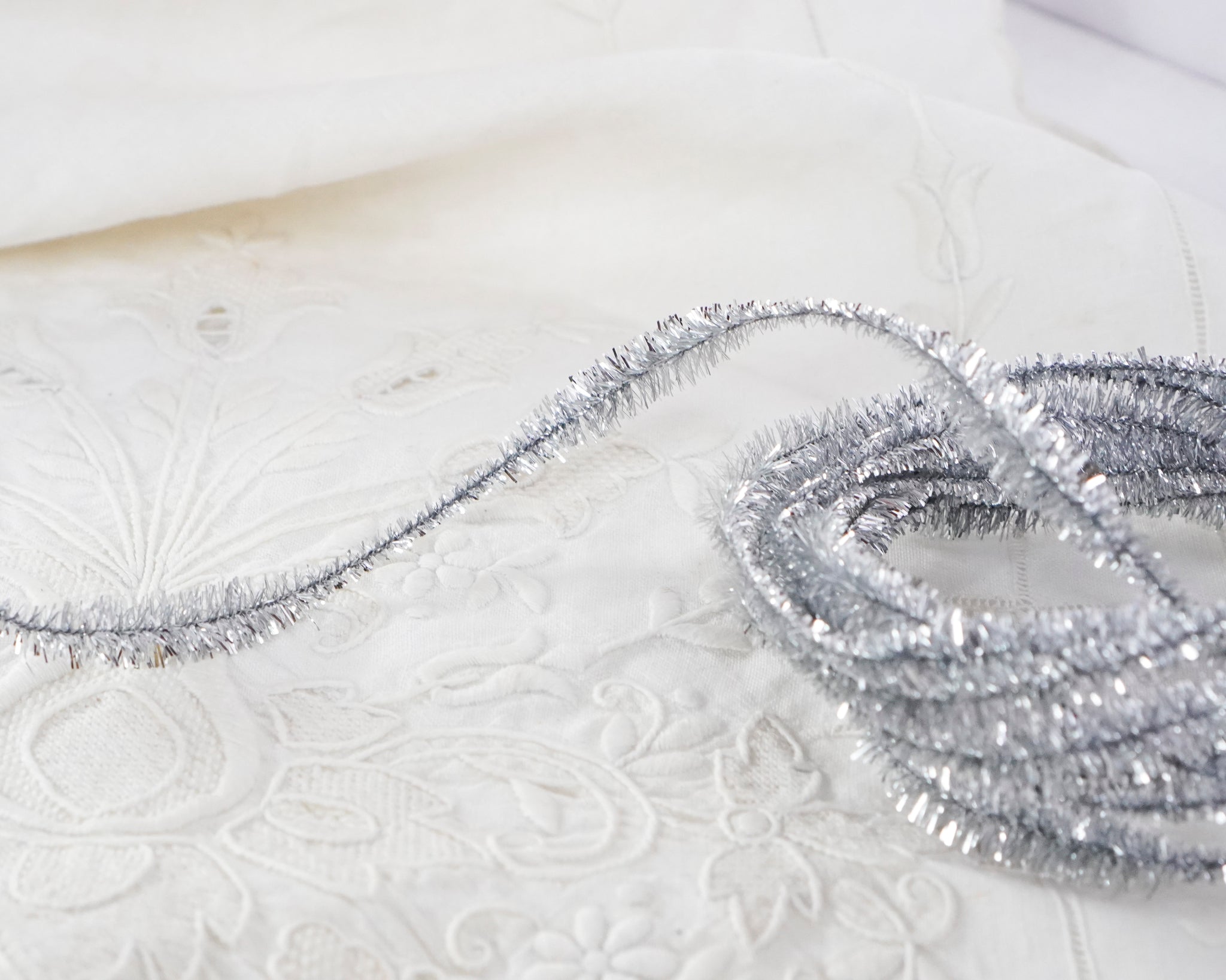 Silver Bump Chenille - Skinny Wired Metallic Bumpy Tinsel Trim, 3 Yds.