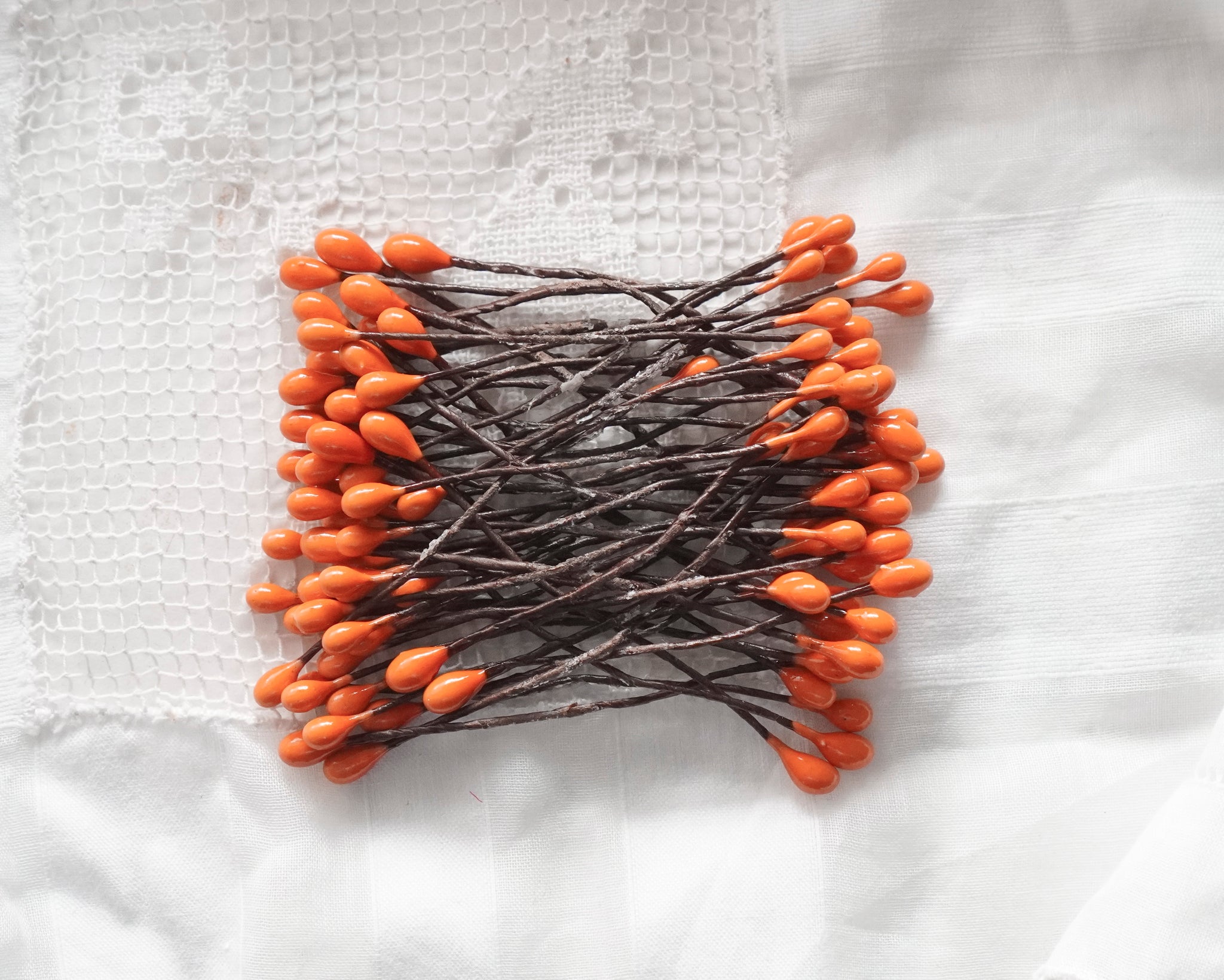 Small Pumpkin Orange Berry Wired Stems - 50 Pcs.