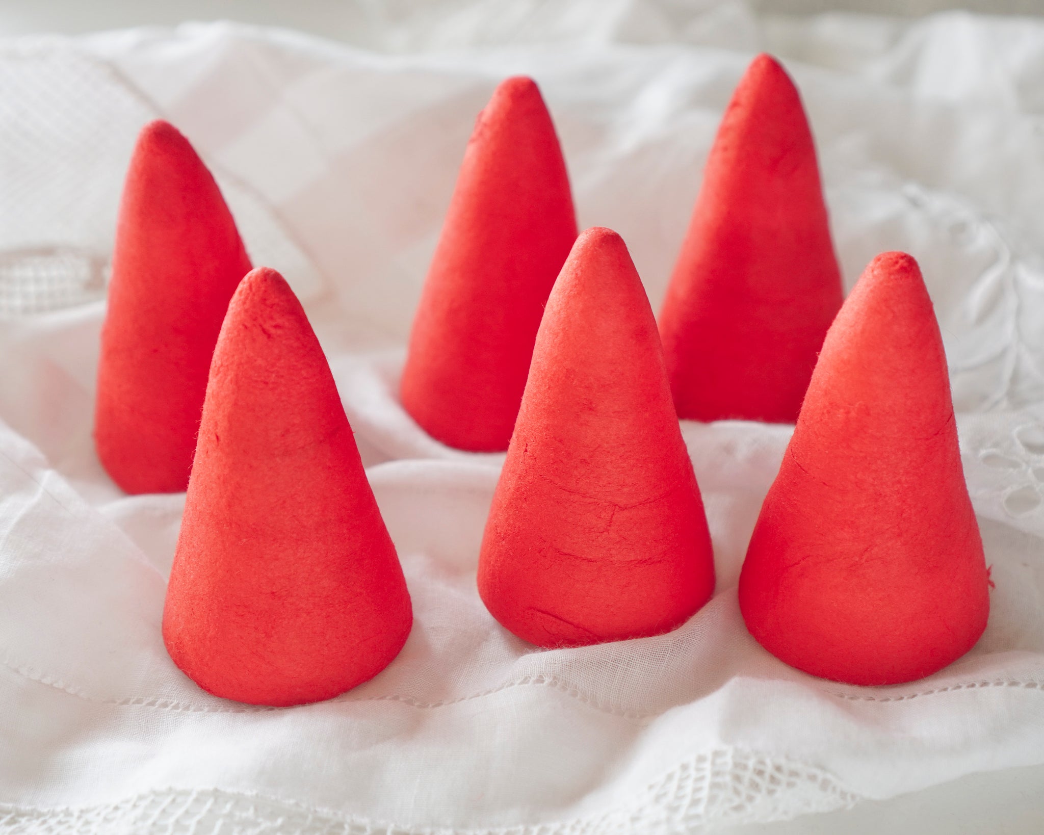 Red Spun Cotton Cones, 60mm Cone Craft Shapes, 6 Pcs.