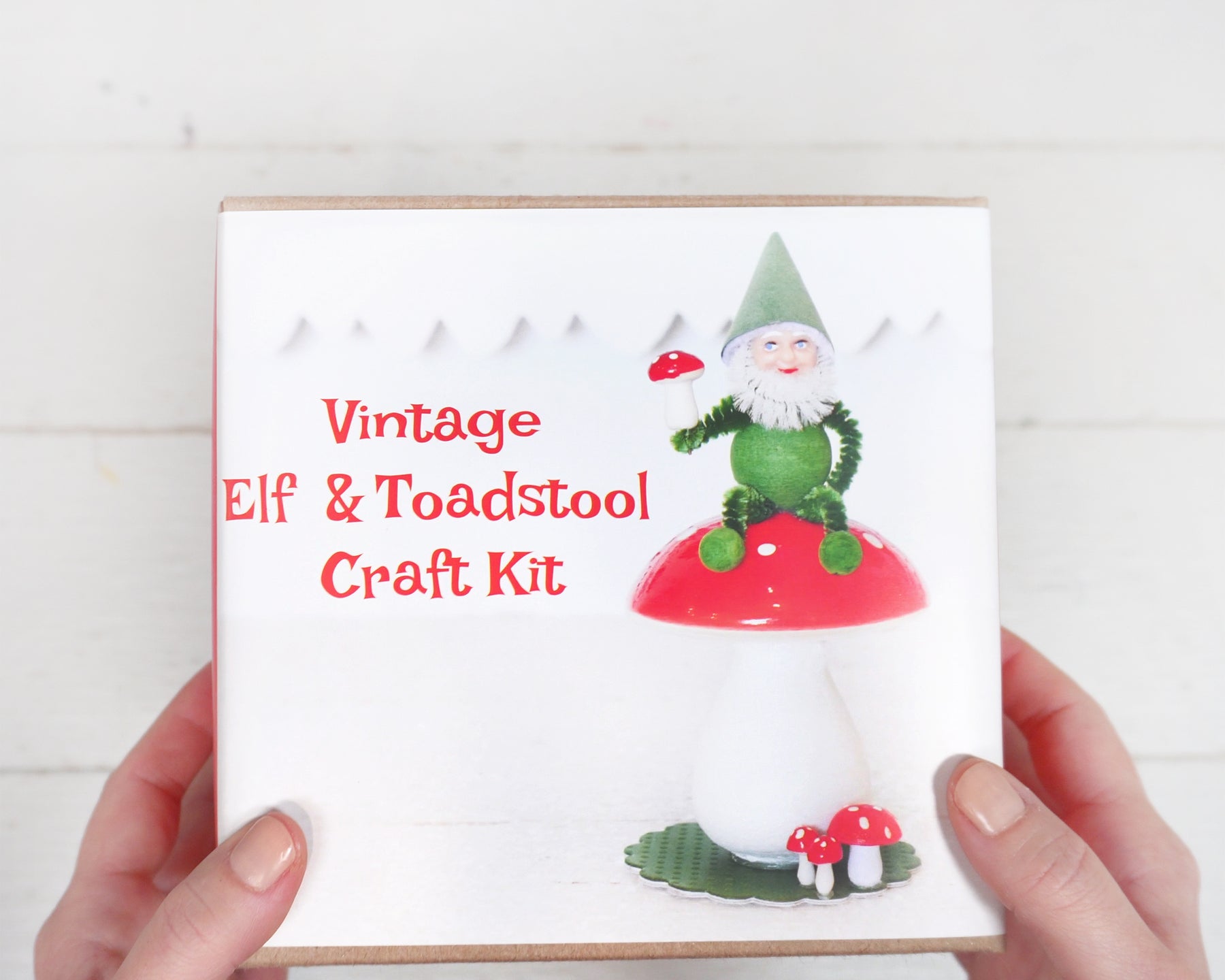 Vintage Elf and Toadstool Craft Kit - DIY Spun Cotton Christmas Decora