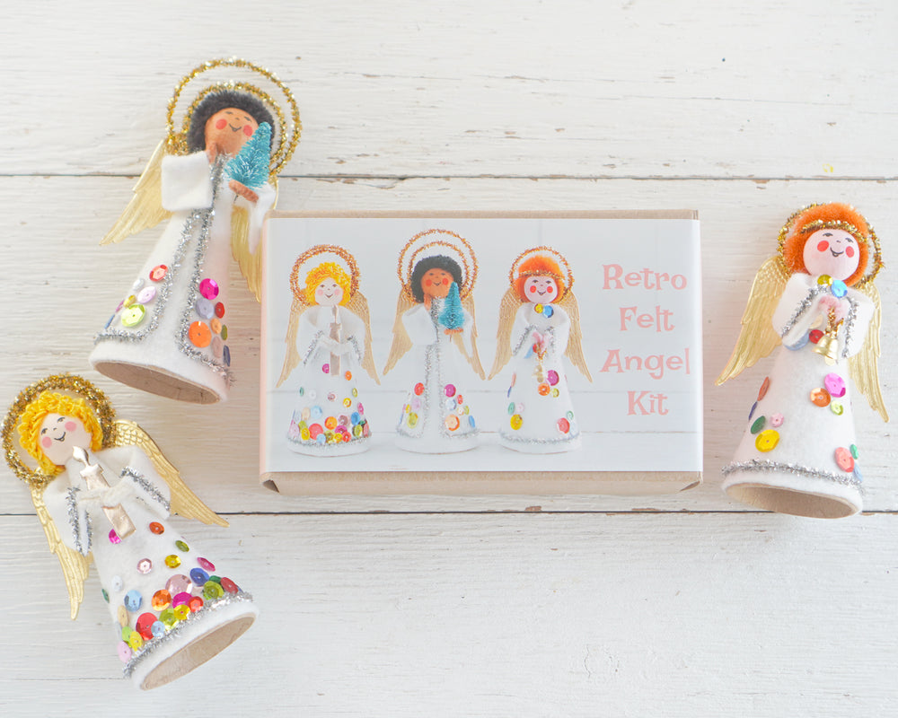 Felt Angel Craft Kit - DIY Retro Sequin Christmas Angels