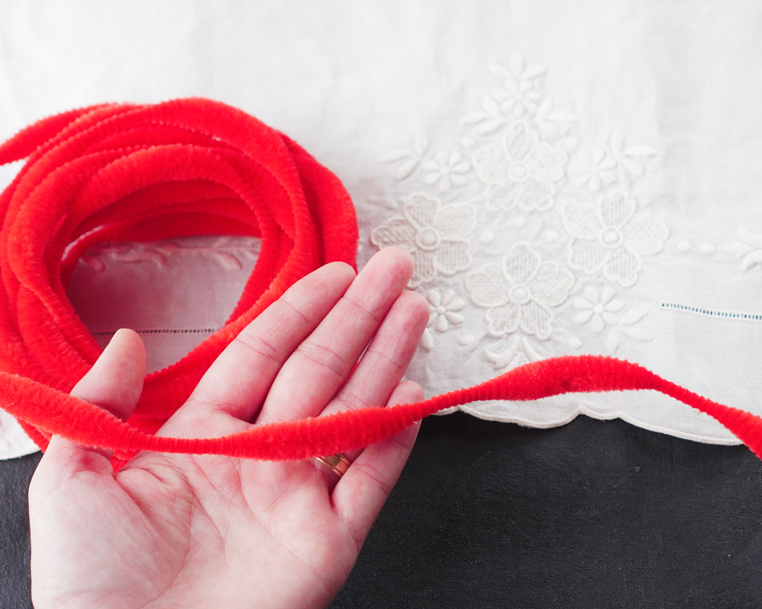 Bump Chenille - Christmas Red Pipe Cleaner Wired Craft Trim, 3 Yds.
