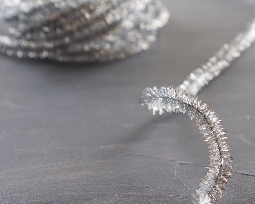 Silver Pipe Cleaner Roping - Wired Metallic Lurex Craft Trim, 3 Yds.