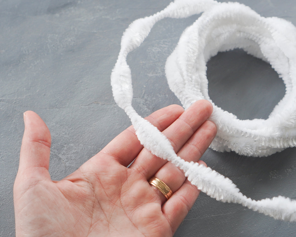 2 Inch Bump Chenille, White - Short Bump Pipe Cleaner Wired Craft Trim