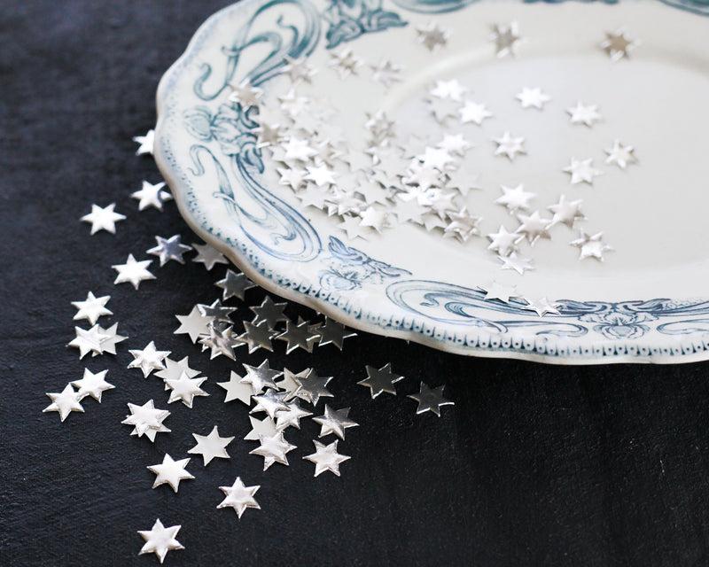 Tiny Paper Stars - Silver Foil Die Cut Star Shapes, 100 Pcs.