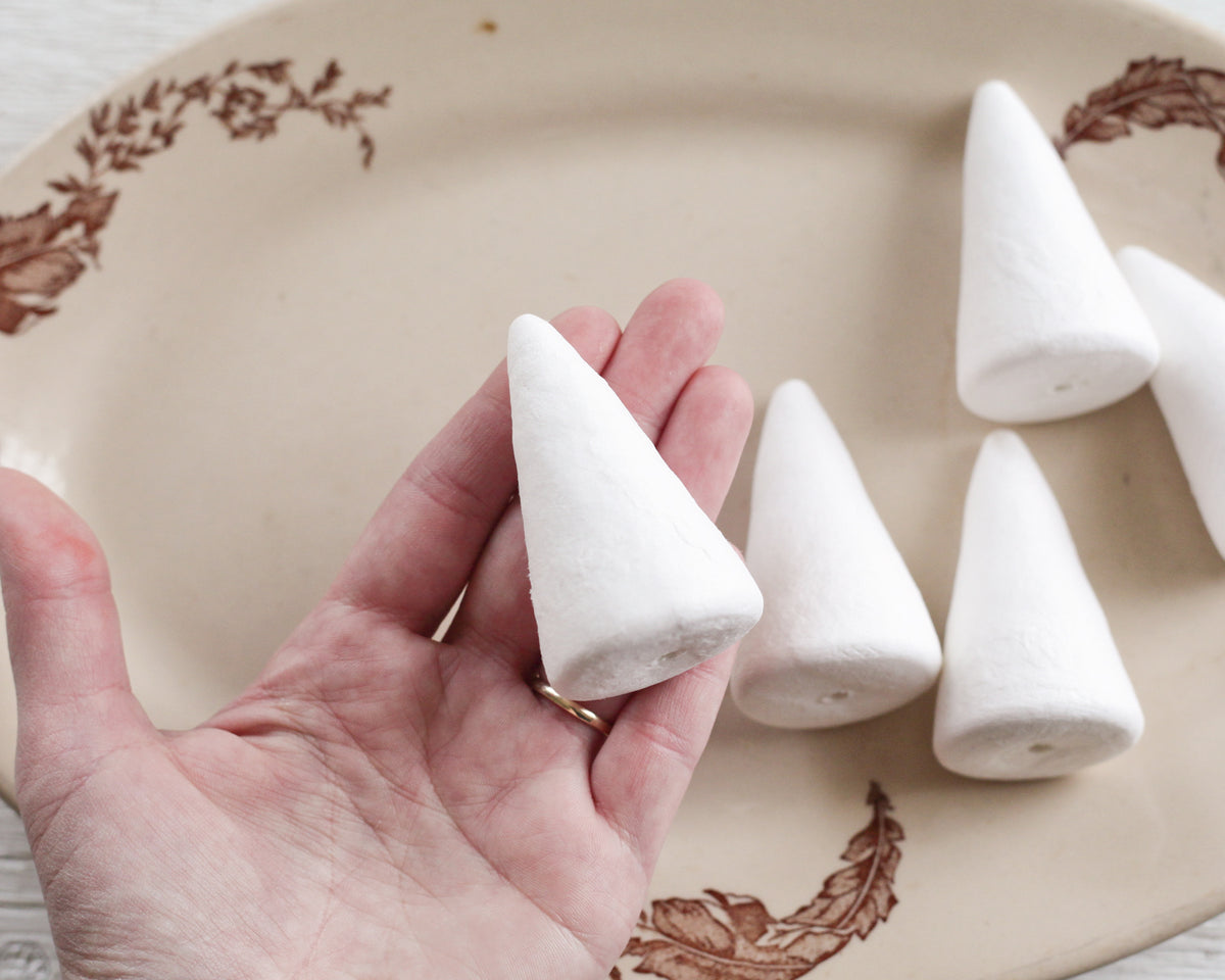 Spun Cotton Cones, 60mm Cone Craft Shapes, 6 Pcs.