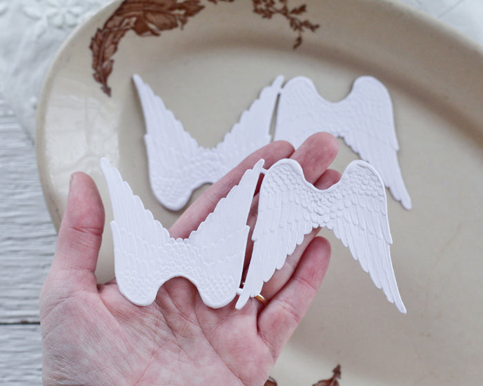Paper Angel Wings - Embossed White Die Cut Dresden Paper Wings, 4 Pcs.