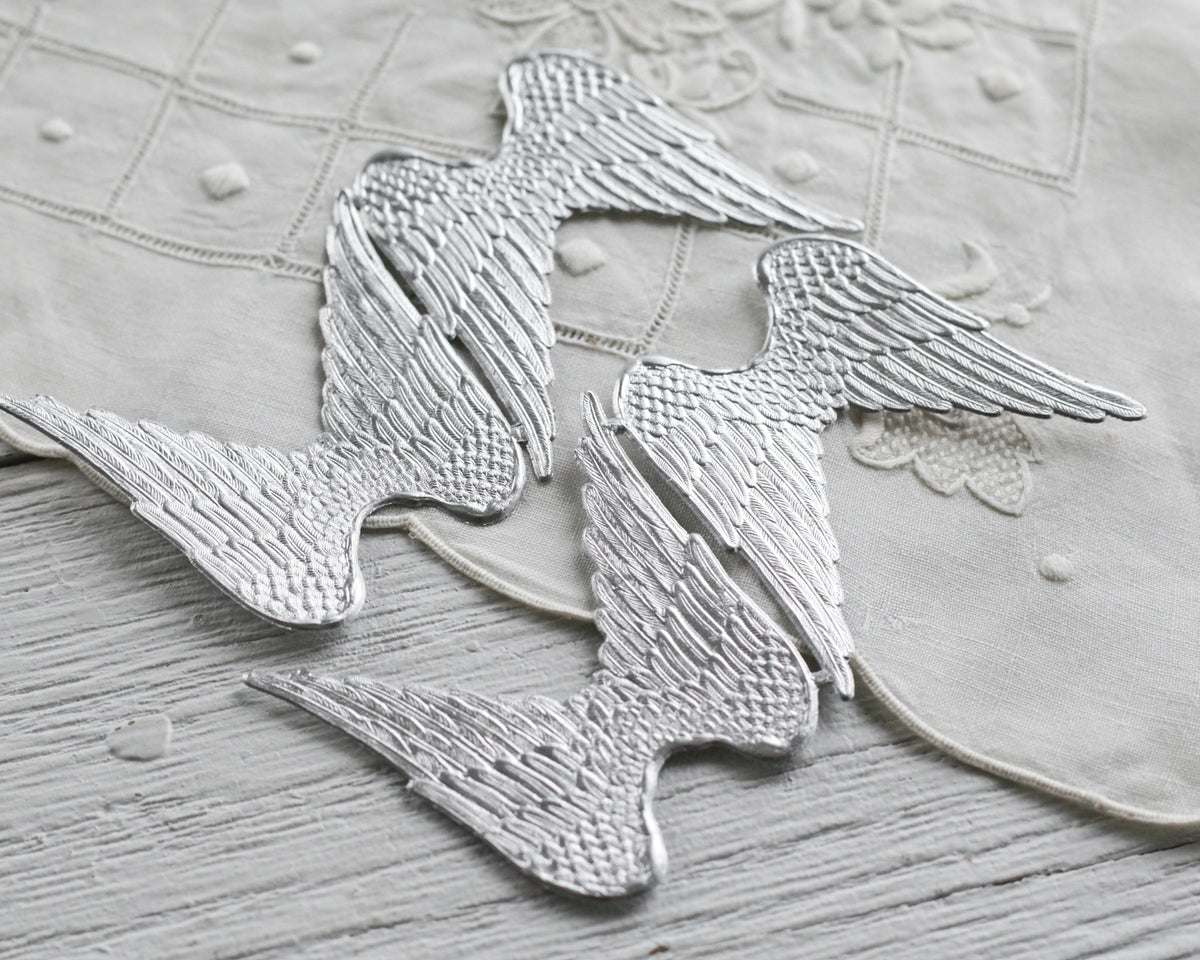 Paper Angel Wings - Embossed Silver Foil Die Cut Dresden Paper Wings,