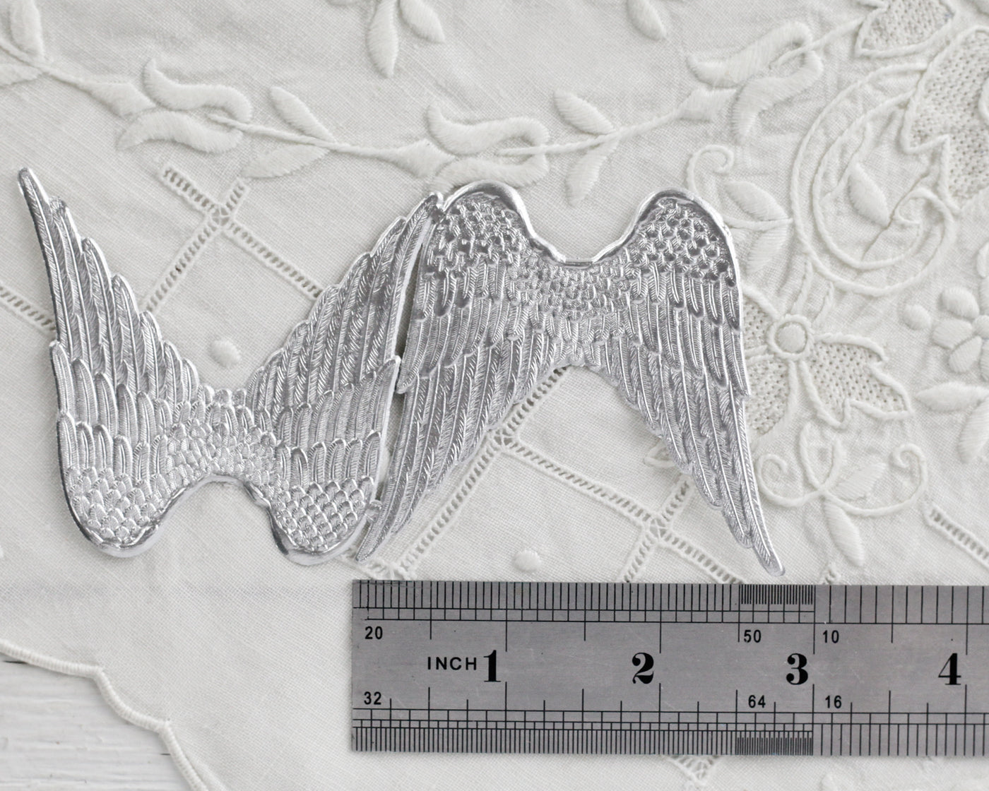 Paper Angel Wings - Embossed Silver Foil Die Cut Dresden Paper Wings,
